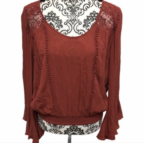 Express | Tops | Express Rust Orange Bell Sleeve Top Med | Poshmark